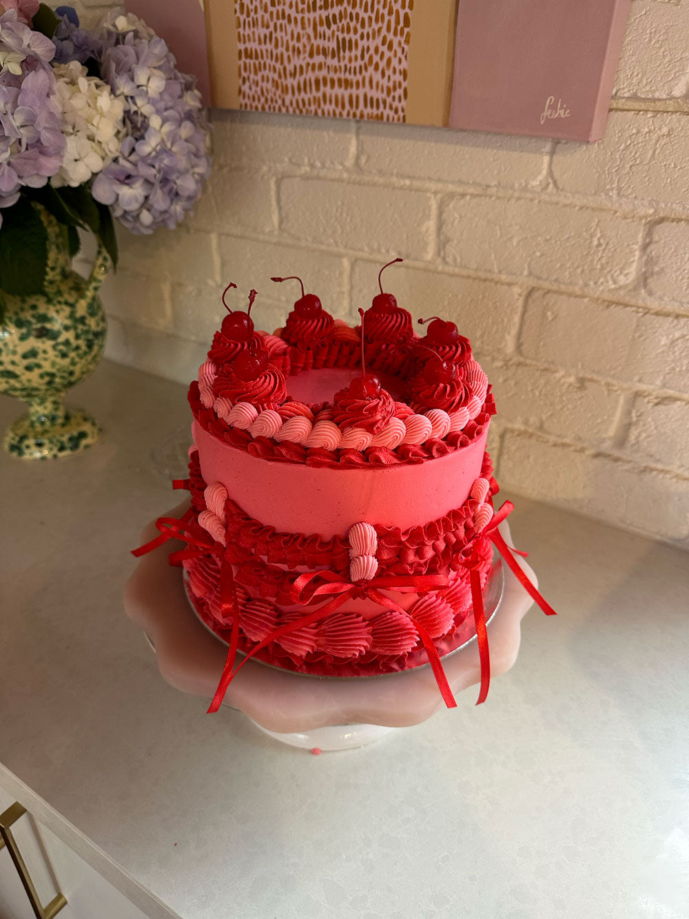 Frilly Ribbon Bow Vintage Heart Cake - Melbourne | Yummelia